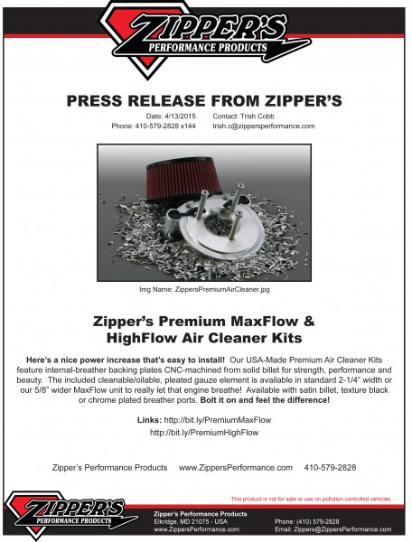 Zippers Premium Air Cleaner Kits | Born To Ride Motorcycle Magazine ...